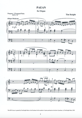 Paean for Organ (PDF Download) | Tim Knight Music