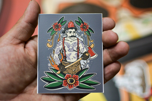 Old School Firefighter Sticker | Los Bomberos Custom