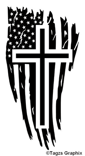 Vertical Cross American Flag Die Cut Vinyl Decal - Sticker | Tagzs