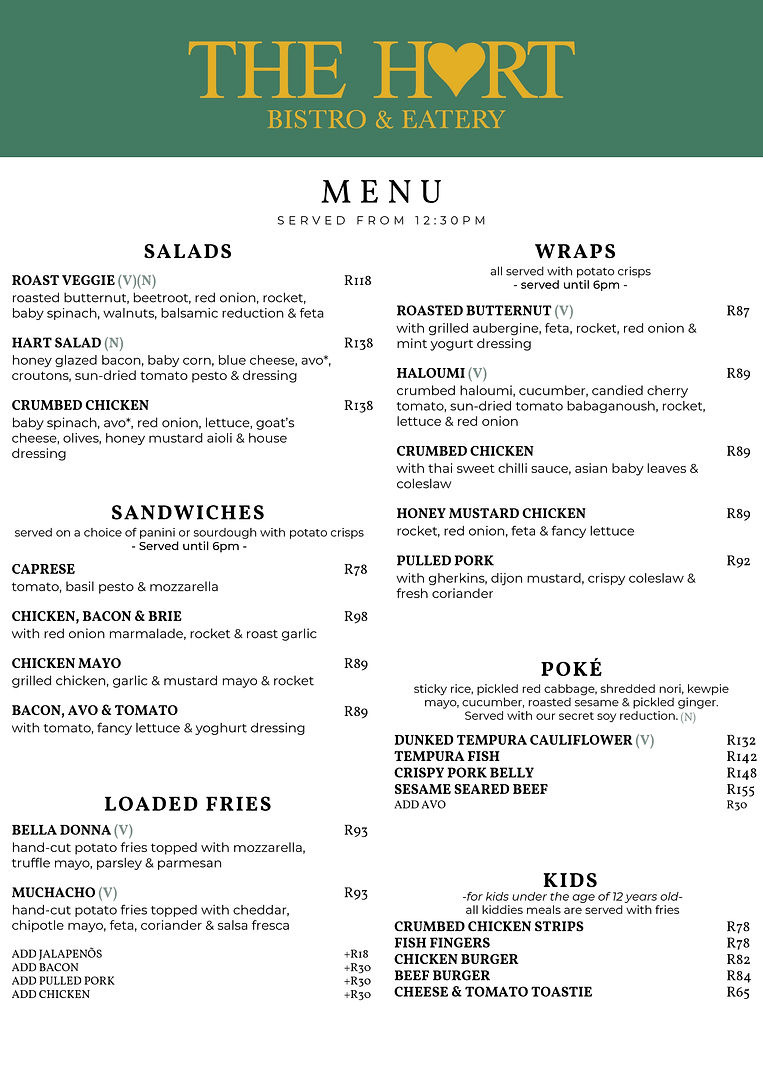 The Hart | Menu | Restaurant Melkbosstrand Cape Town