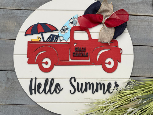 Summer Door Sign, Summer Wreath, Beach Sign, Vintage Truck Summer Sign ...