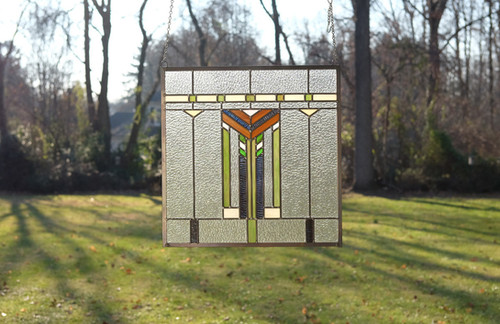 Stained Glass Window Frank Lloyd Wright Inspd Panel Prairie Wheat 20" x ...