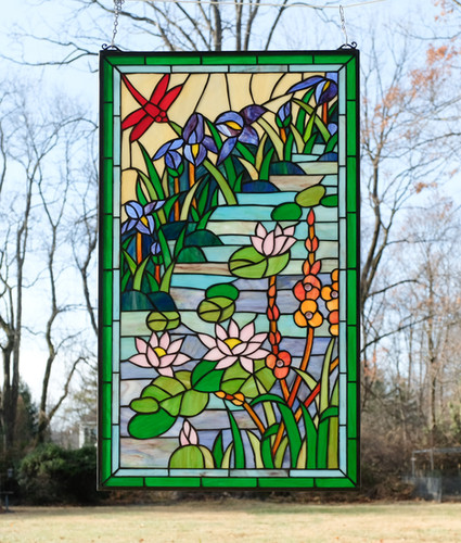 Tiffany Style stained glass window panel 20" x 33.75" | Tmistore