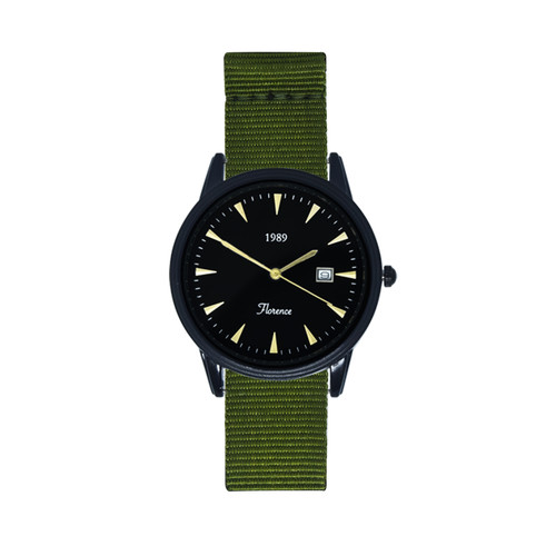 Florence Black Frame Black Dial Clover Green Nylon | 1989Watches