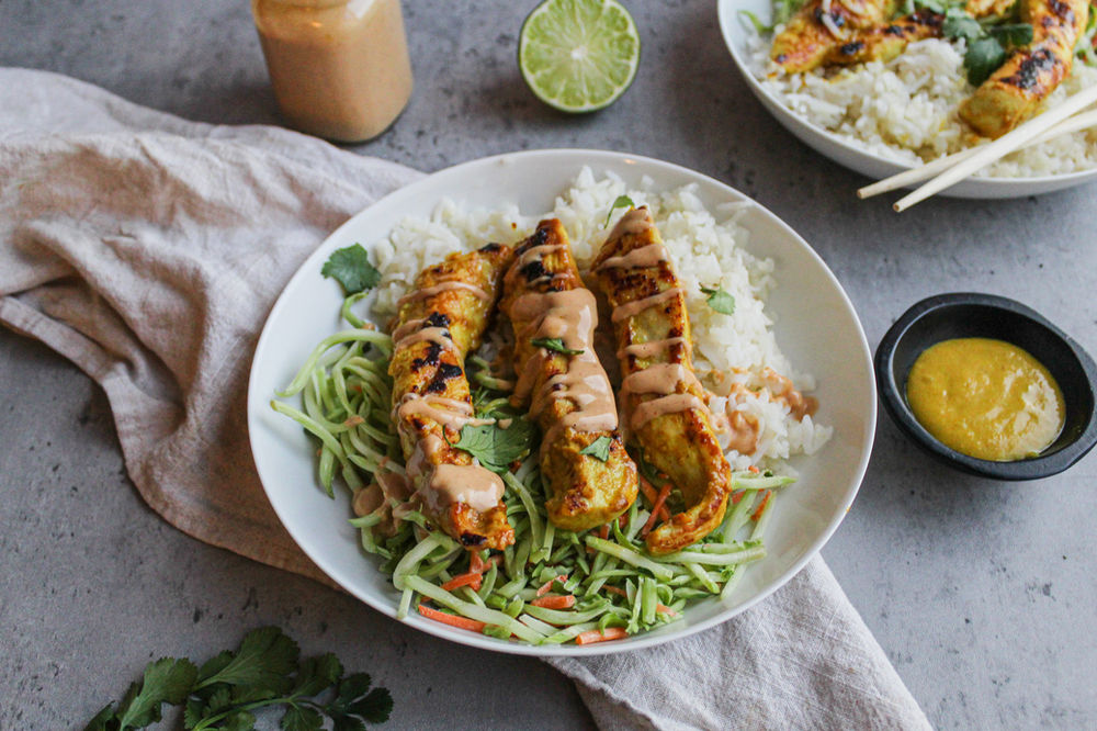 Chicken Satay Bowls with Homemade Peanut Sauce