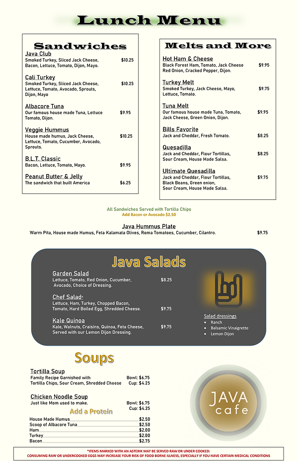 Cafe Menu | Java South Bend