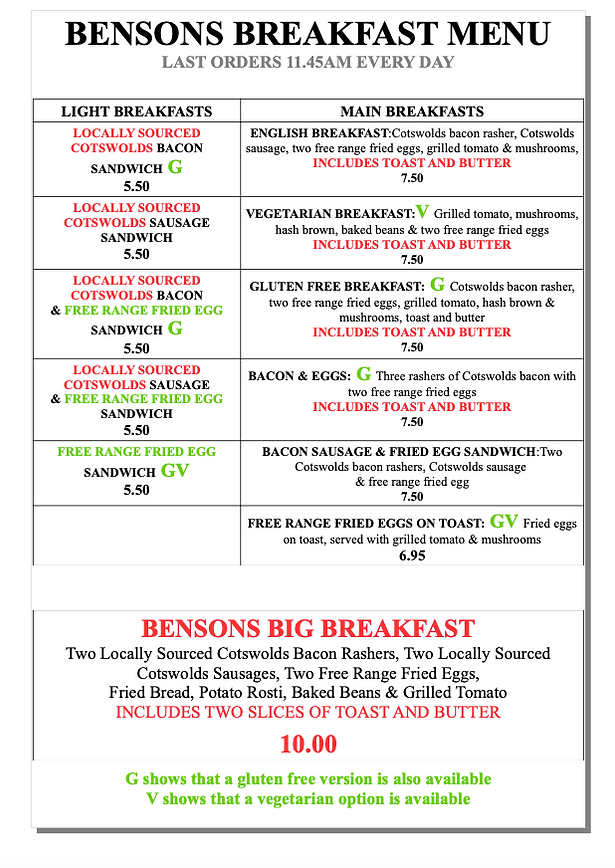 OUR MENU | Bensons