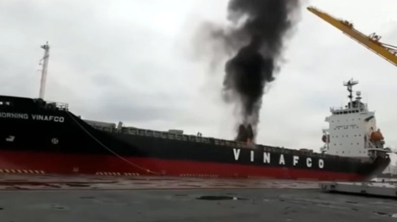 Container Fire Aboard Ship Docked in Vietnam