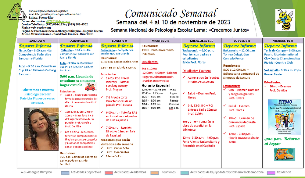 Comunicado Semanal del 4 al 10 de noviembre de 2023