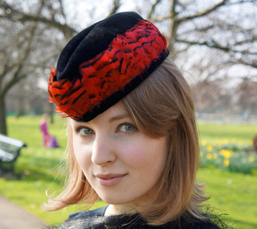 Military style black and red forage-cap | hatsbyagnieszka