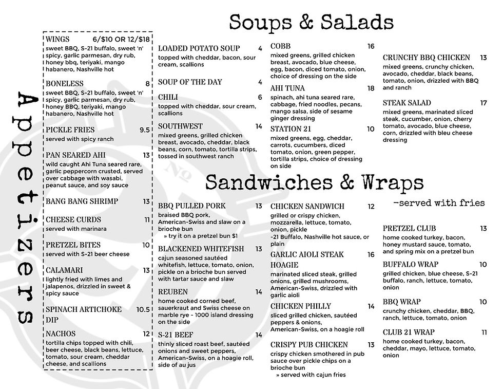 Lunch & Dinner Menu | Station 21 American