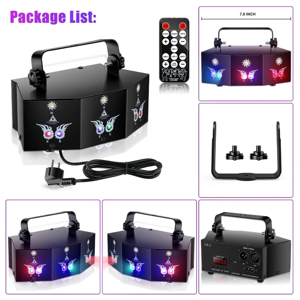 RGB Stage Laser Light 9 Lens DJ Disco Party Lights Sound Activated ...