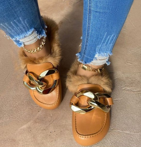 Fury Glam Flat Mules (Camel) | Designer LockDown