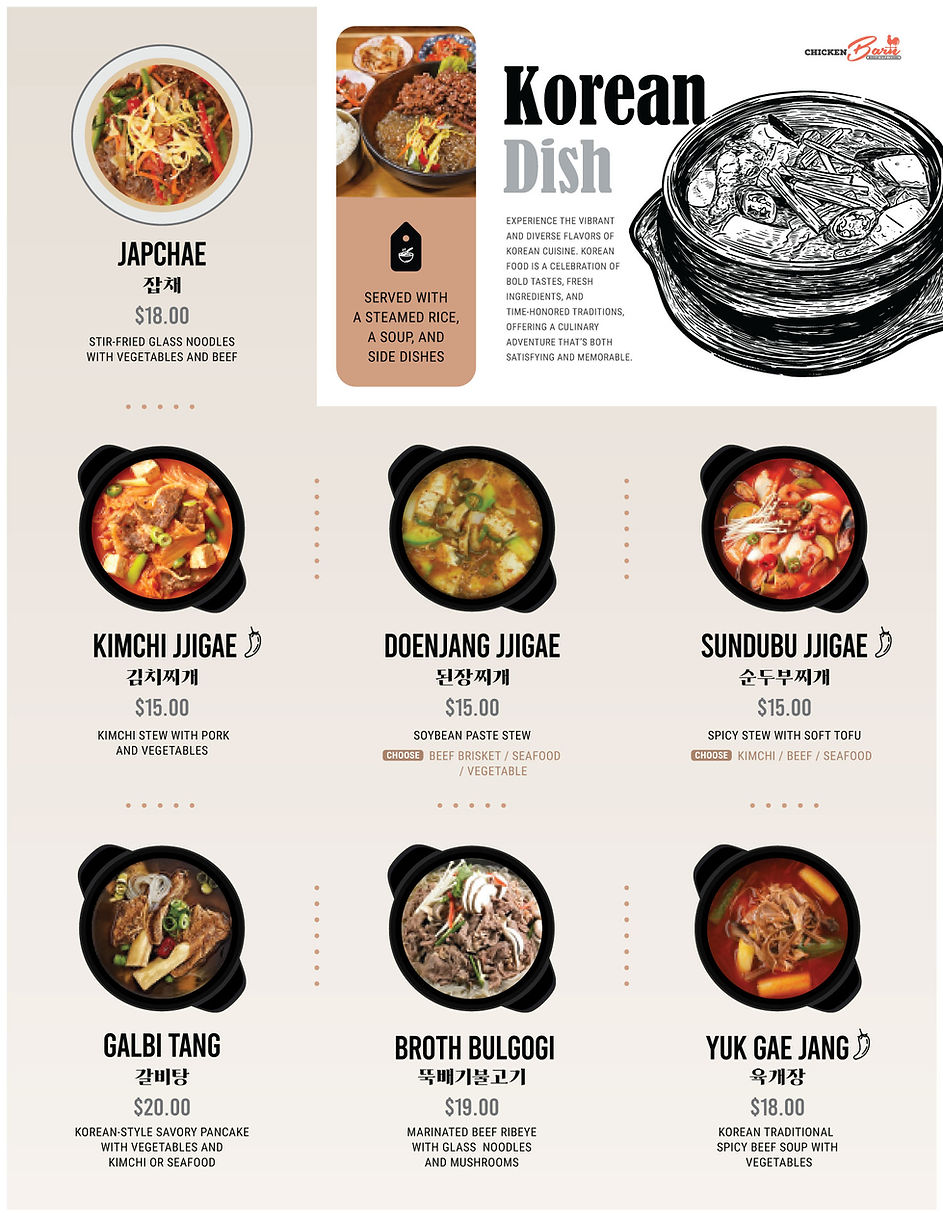 MENU | Chicken Barn Korean Style Cuisine | Authentic Korean Food ...