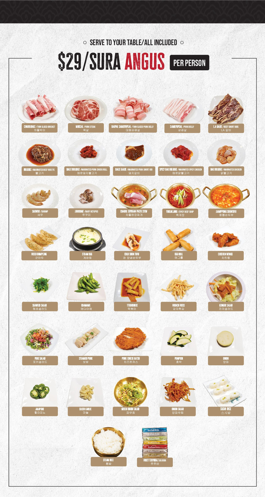 ALL YOU CAN EAT MENU | Sura Korean Bistro & All You Can Eat BBQ of ...