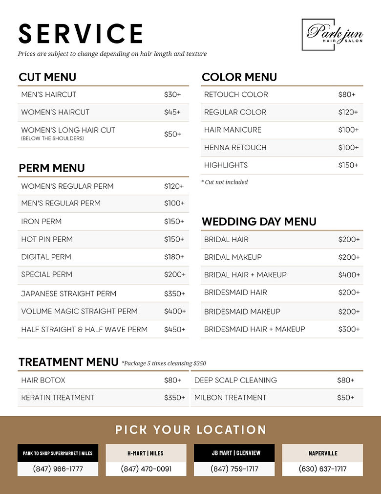 Services | Park Jun Hair | Korean Hair Salon in Chicago | Niles ...