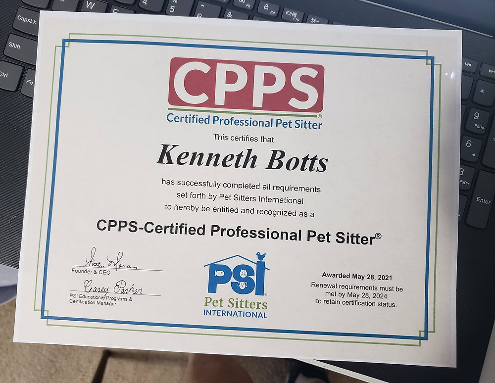 Ken Botts, owner of Creekside Critters Pet Sitters, earns CPPS designation