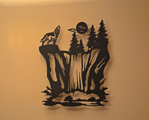 Howling Wolf & Waterfall Wall Hanging | Michigan in Metal