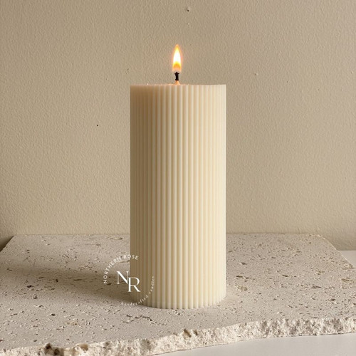 Amelia Pinstripe Pillar Candle | North + Rose