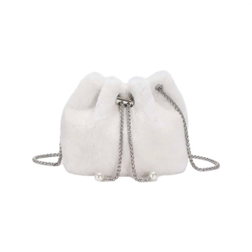 Mini Chain Fluffy Bucket Bag - White | PrettyProject