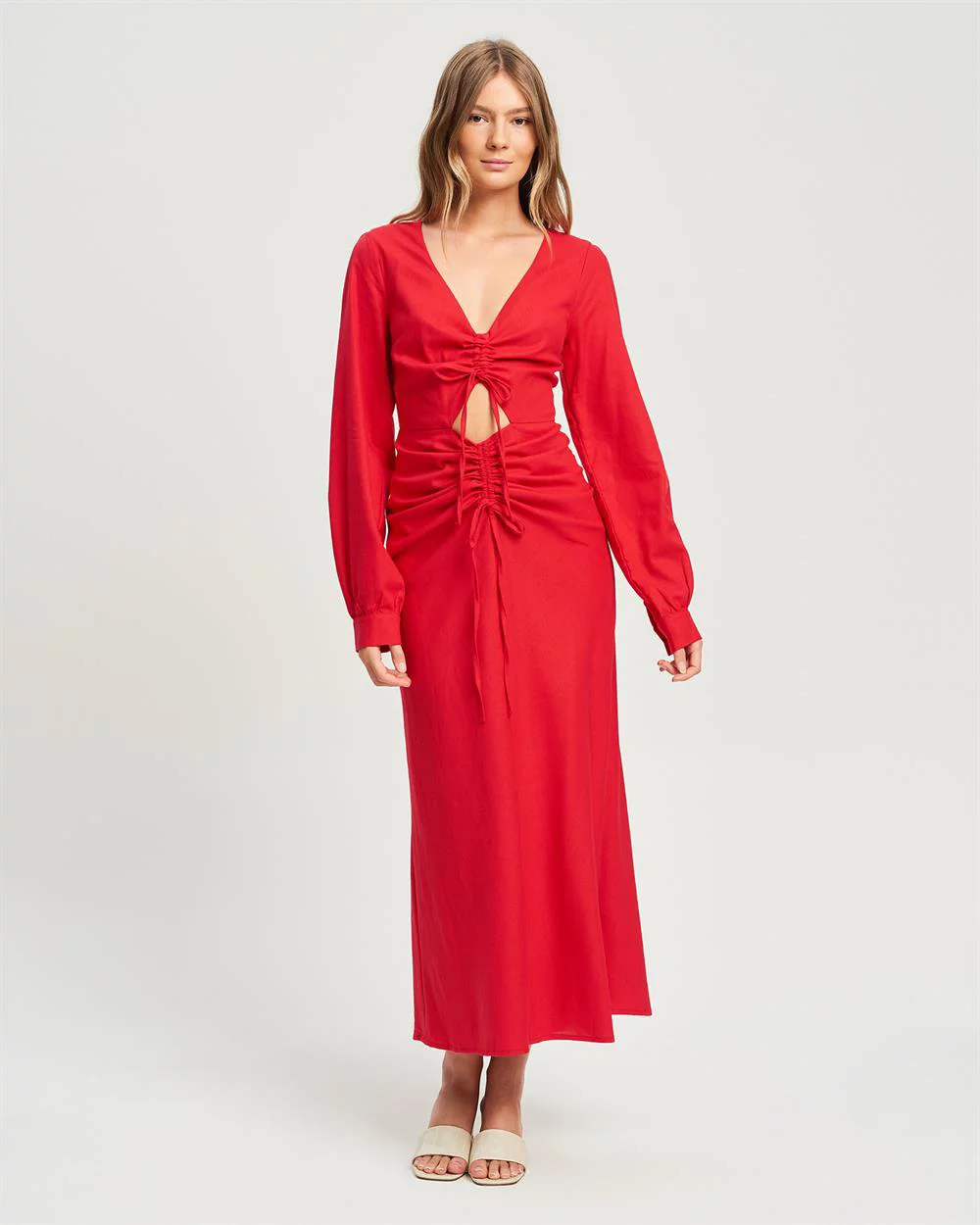 Calli Midi Dress - Red | PrettyProject