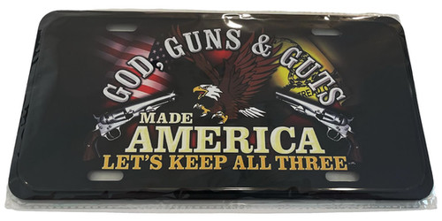 God, Guns & Guts License Plate SKU 7062 | militarywholesale