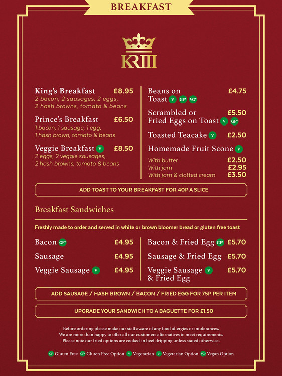 Pub Meal Menus | The King Richard III Restaurant