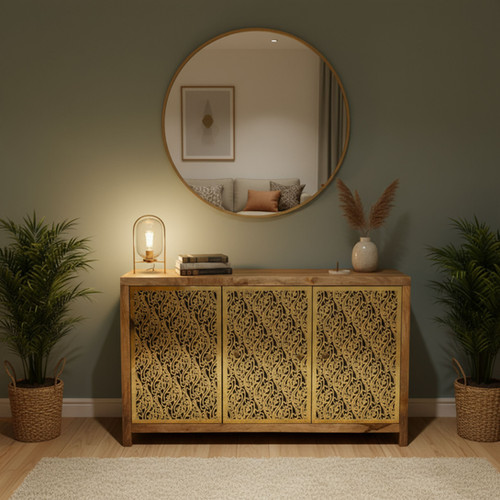 Handmade Mango Wood Filigree Sideboard Cabinet | Hartsmede.co.uk