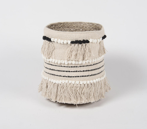 Hartsmede Jute & Fringed Cotton Basket | Hartsmede.co.uk