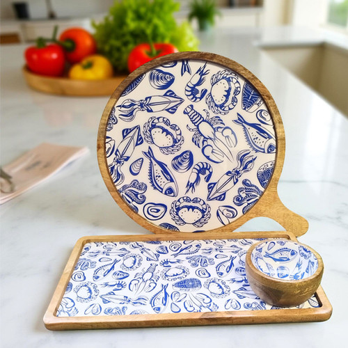 Set of 3 Handmade Serving Tray with dip bowl & Platter Set - Ideal Gift ...