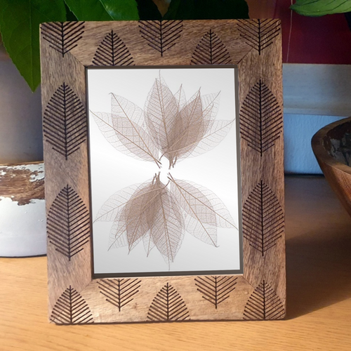 Handmade Wooden Photo Frame Engraved Lace Leaf | Hartsmede.co.uk