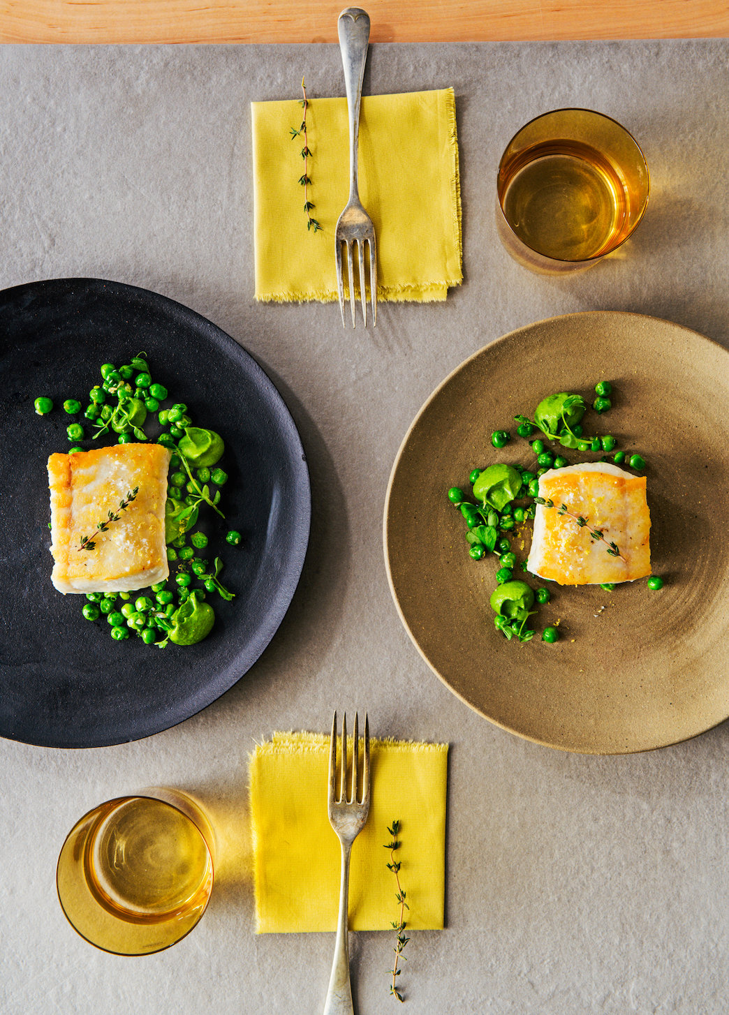Halibut with Spring Peas and Spinach Pea Puree