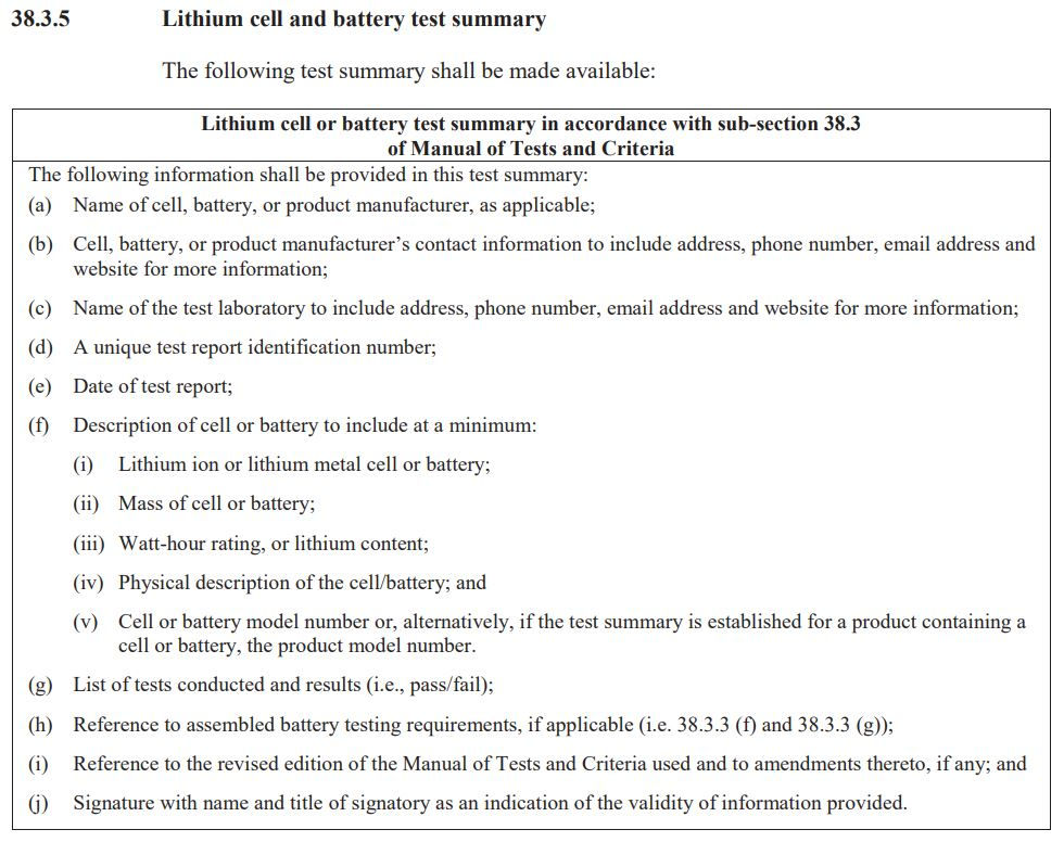 What is a UN38.3 Test Report or Summary for Lithium Batteries?