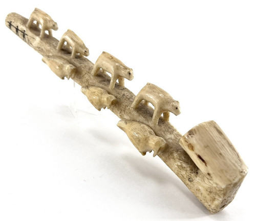 A delightful Inuit carved walrus tusk 'Walrus & Polar Bear' effigy ...