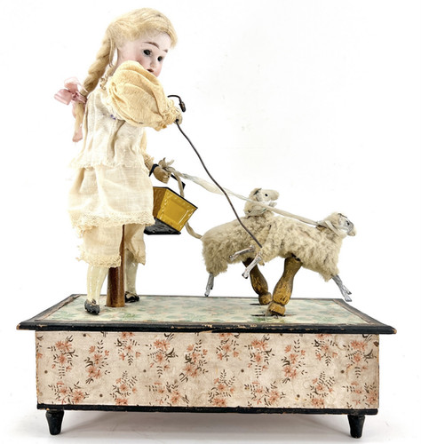 A fine late 19th C European hand-crank automaton 'Shepherdess' doll ...