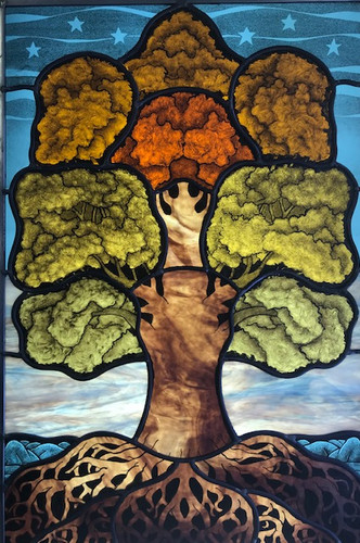 Traditional Stained Glass Oak Tree Panel | Leadlight Studio Toronto