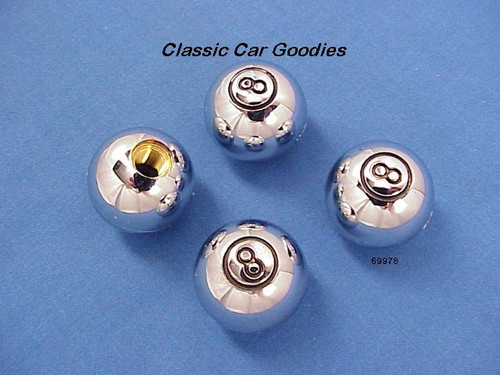Chrome 8 Ball Tire Valve Caps | Classic Car Goodies
