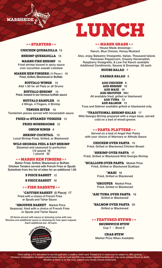 Marshside Grill | Lunch Menu | Brunswick Georgia