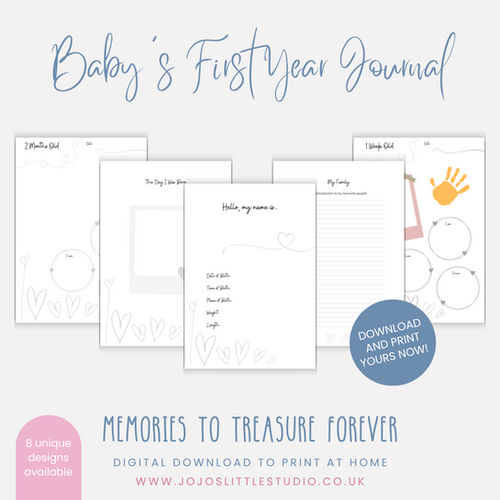 Baby's First Year Journal - Grey Hearts - Instant Printable Digital ...