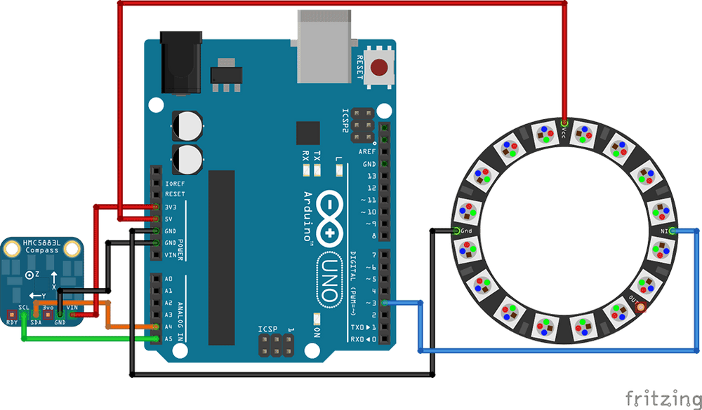 Build an Arduino RGB LED Ring Compass
