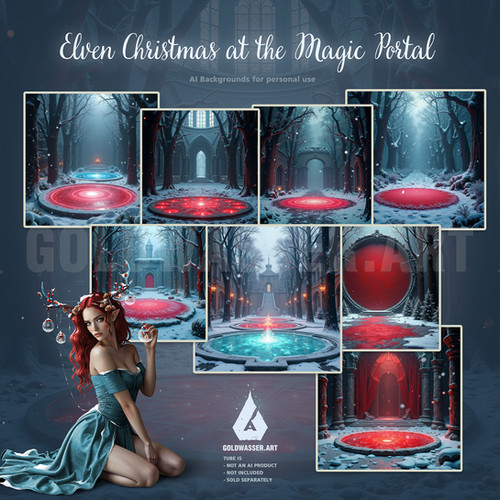 AI Elven Christmas at the Magic Portal backgrounds | GOLDWASSER.ART