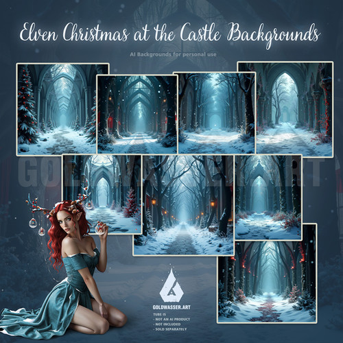 AI Elven Christmas at the Castle backgrounds | GOLDWASSER.ART