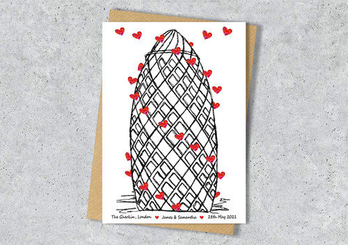 The Gherkin, 30 St Mary Axe wedding day anniversary venue card, A4 ...