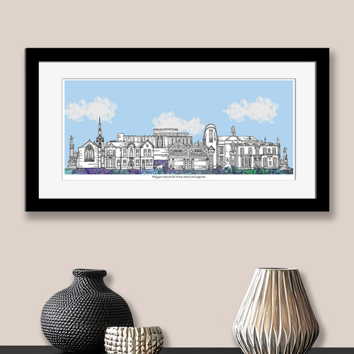 Prescot landmarks skyline art print, blue, Housewarming gift ...