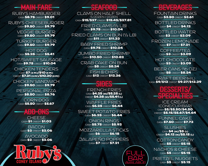 MENU | Ruby's Bar & Grill