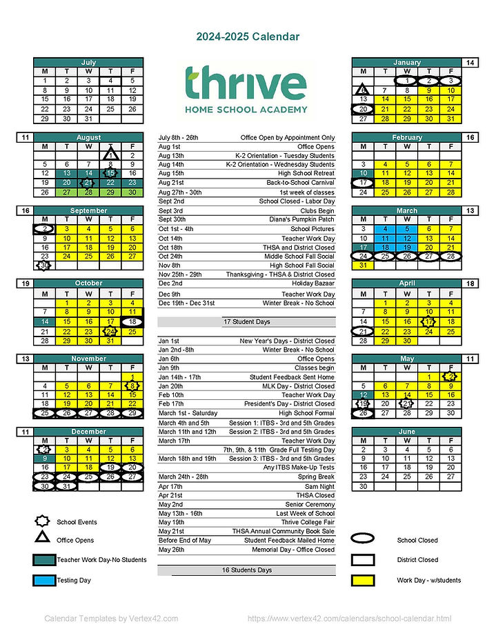 Academic Calendar | Thrive Home School