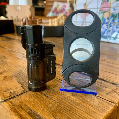 Vertigo Gift Set Lighter/Cutter - Black | jakescigarbar