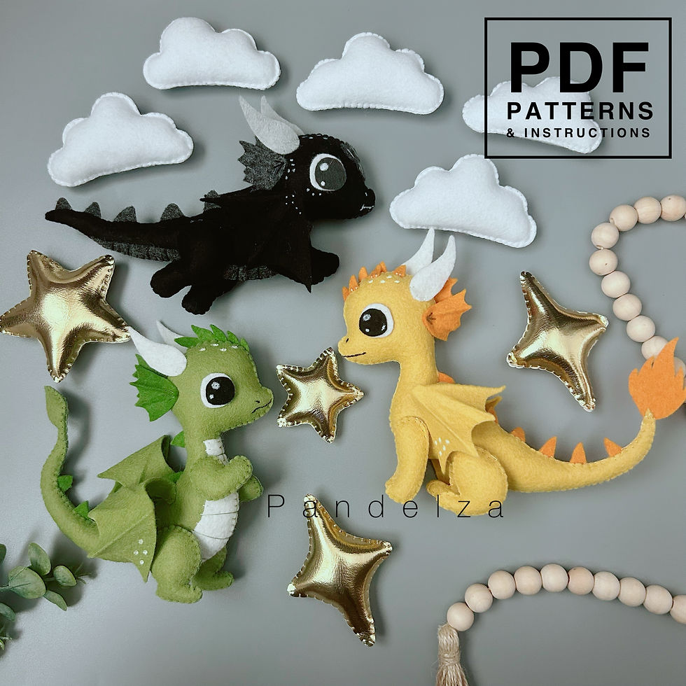 Dragons set felt PDF Pattern. Sewing Dragon, star, diamond, cloud. DIY ...
