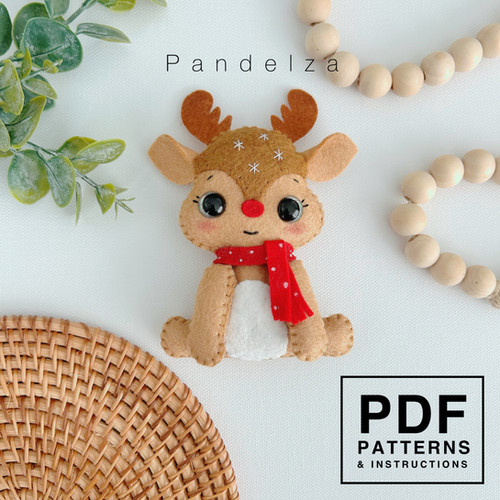 Christmas reindeer PDF Pattern with instructions. DIY felt toys ornaments | Pandelza Felt Craft