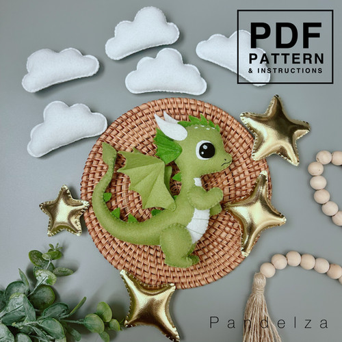 Dragon set felt PDF Pattern. Sewing Dragon animal, star, diamond, cloud ...